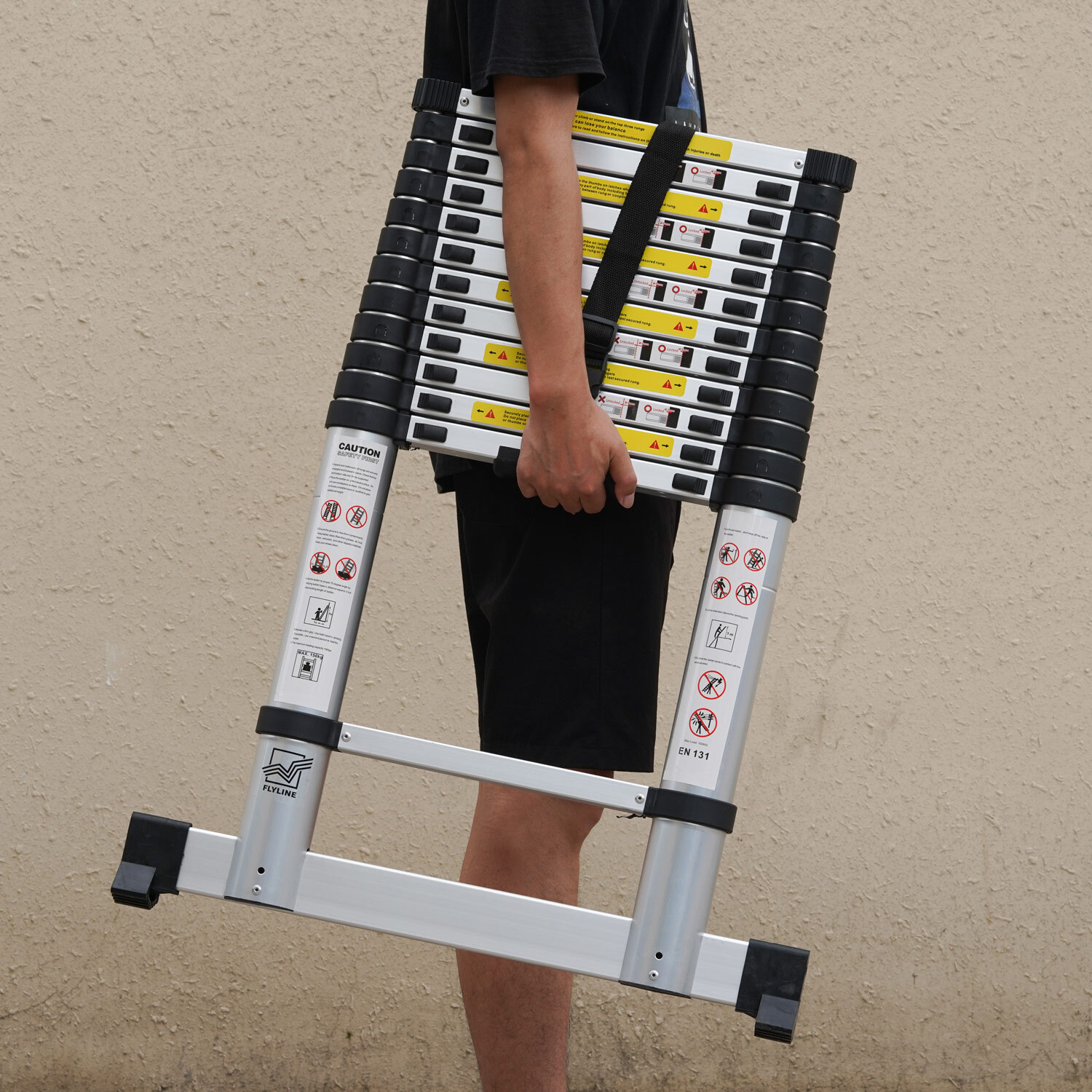 3.8m Portable Telescopic Ladder Aluminium Alloy 13 Steps